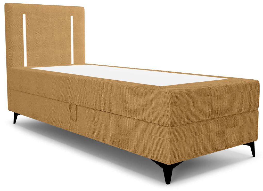Jednolůžková postel 80 cm Ortega Comfort (hořčicová) (s roštem a matrací, s úl. prostorem) (s LED osvětlením). 1082672