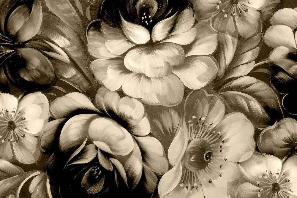 Obraz impresionistický svět květin v sépiovém provedení - 120x80 cm
