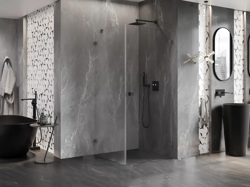 Mexen Lunar-B, výklopný sprchový kout pravý 90 x 90 cm, 8mm čiré sklo, profil grafit broušený, 832-090-090-66-00-P