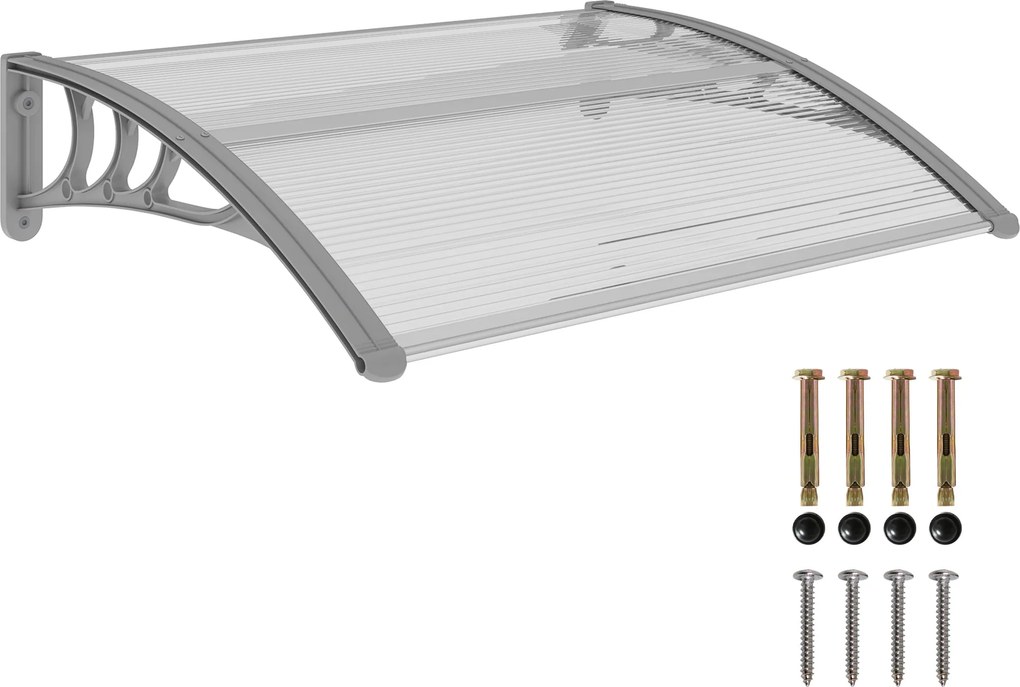 Outsunny Slunečník pro Přední Dveře 100 x 75 cm Obloukový Slunečník z Hliníku a Polykarbonátu s UV Ochrannou pro Přední Dveře na Balkón, Slunečník, Oc