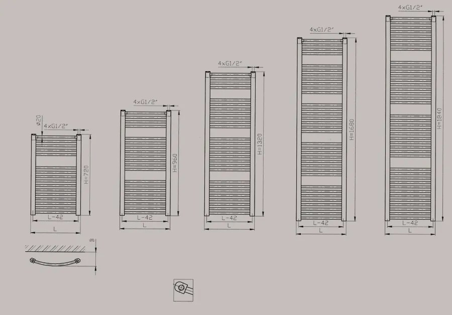 Thermal Trend KDO 450 x 1680 kombinovaný topný žebřík oblý KDO 450/1680