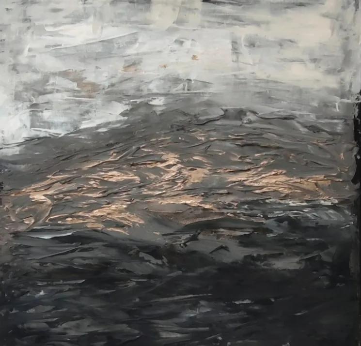Easy Landscape Dark | 50x50cm | Ručně malovaný obraz na plátně Provedení rámu: Bílý