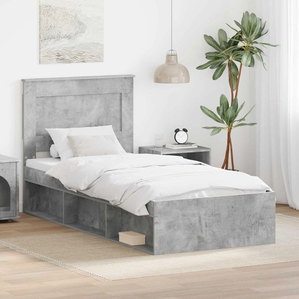 Rám postele Betonově šedá 75 x 190 cm Masivní borové dřevo 3410147