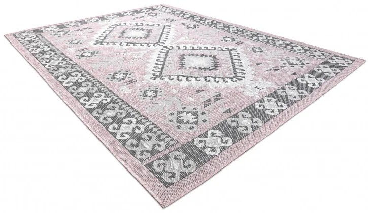 Dywany Łuszczów, Kusový koberec Sion Sisal Aztec 3007 pink/ecru – na ven i na doma, 160x220, růžová, chodba / předsíň