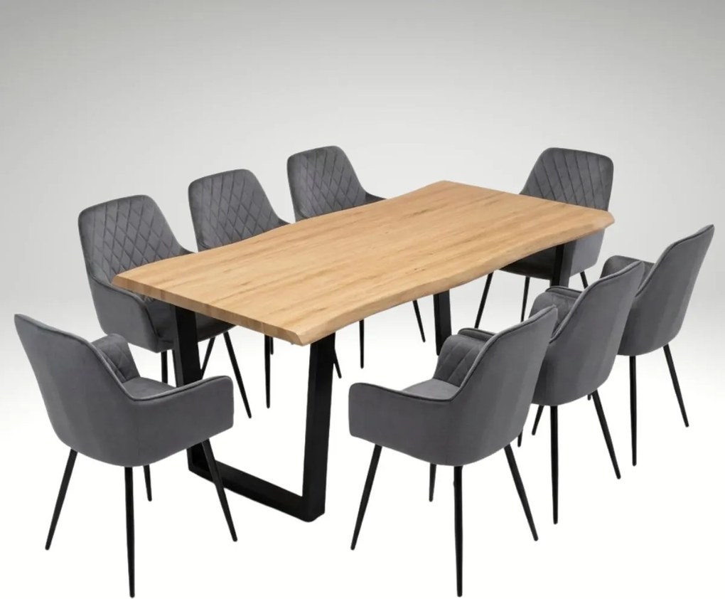 Vikio Jídelní set pro 8 osob 180x90 cm dub noha U šedá židle s područkami VJS168-8S