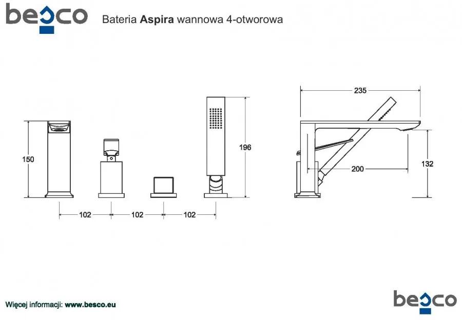 BESCO 4 - otvorová vanová baterie ASPIRA chrom s příslušenstvím BABWA4CH