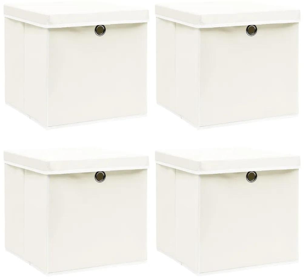 288350 vidaXL Úložné boxy s víky 4 ks bílé 32 x 32 x 32 cm textil