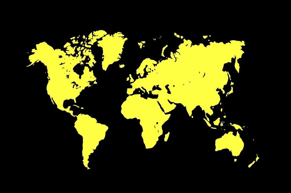Samolepící tapeta žlutá mapa na černém pozadí - 375x250 cm