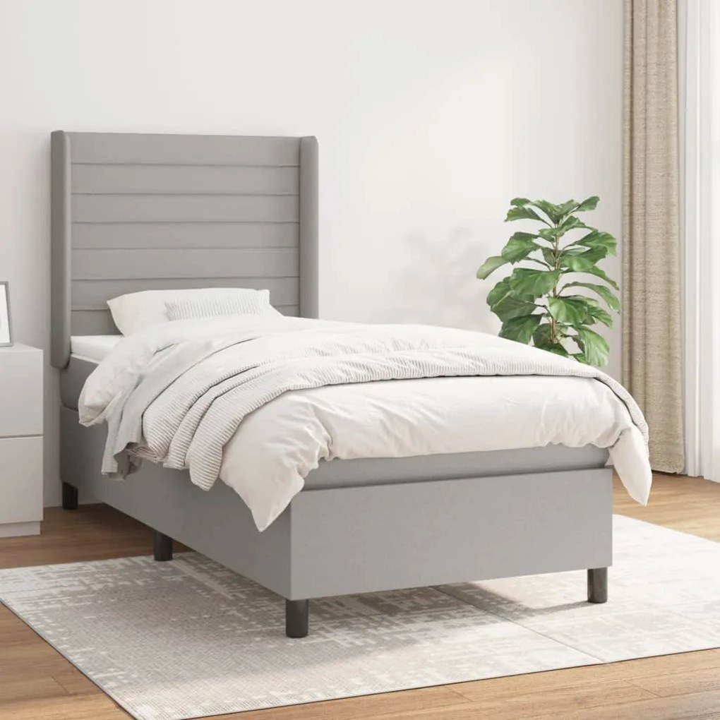 Box spring postel s matrací světle šedý 100 x 200 cm textil 3131489