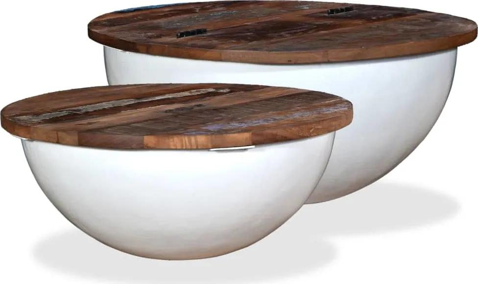 vidaXL Konferenční stolky 2 ks masivní recyklované dřevo miska [245256] Barva: Bílá