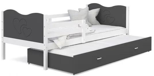 Dětská postel MAX P2 90x200cm s bílou konstrukcí v šedé barvě s motivem srdíček