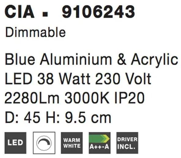 Nova Luce Stropní svítidlo CIA, LED 38W 3000K stmívatelné Barva: Modrá