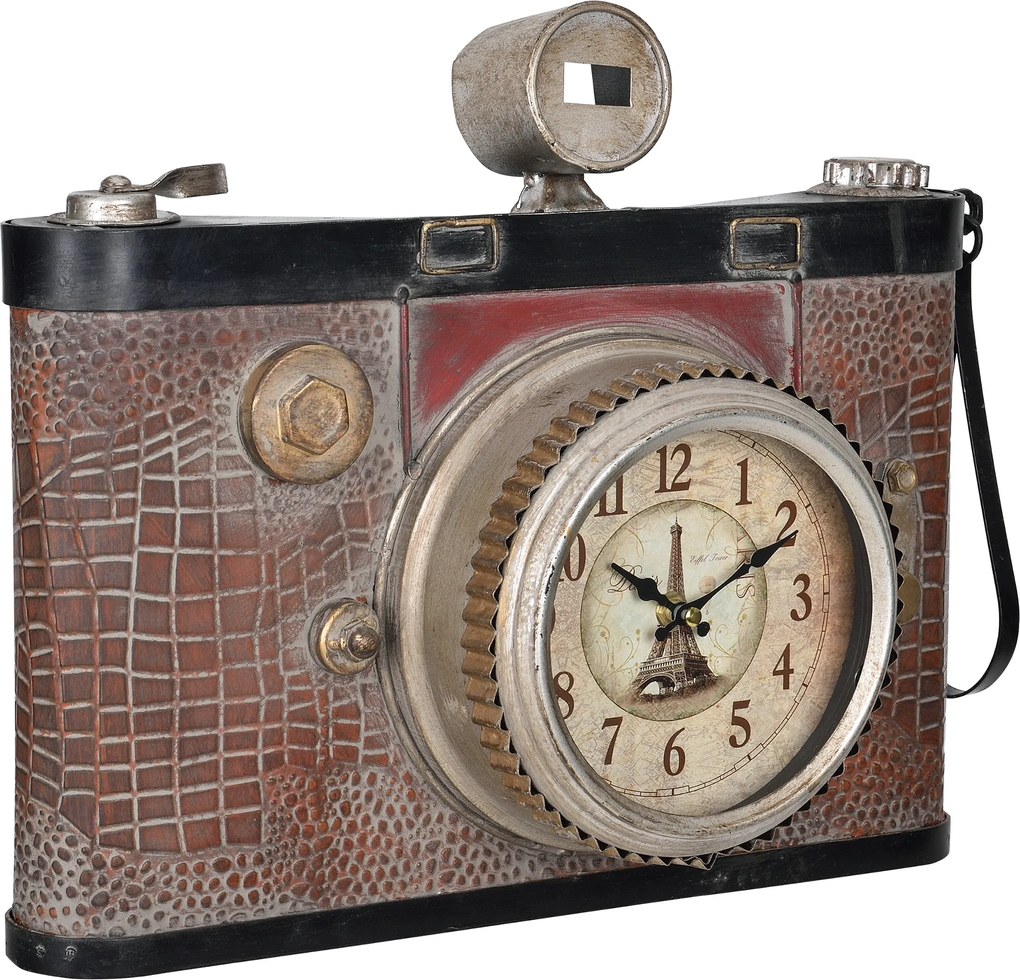 [en.casa]® Nástěnné hodiny ve tvaru starého fotoaparátu - analogové - 43 x 14 x 34 cm – barevné - sklo