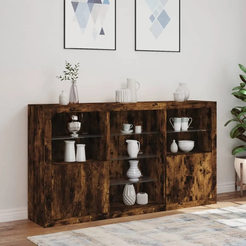Příborník s LED osvětlením kouřový dub 181,5 x 37 x 100 cm 3209181