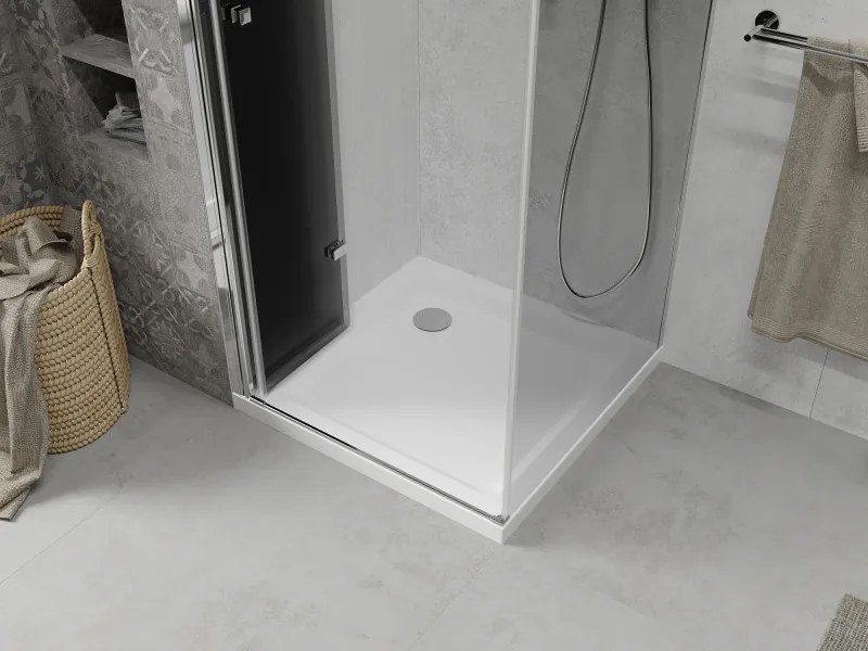 Mexen Lima, sprchový kout se skládacími dveřmi 70 (dveře) x 70 (stěna) cm, 6mm šedé sklo, chromový profil + slim sprchová vanička bílá, 856-070-070-01-40-4010