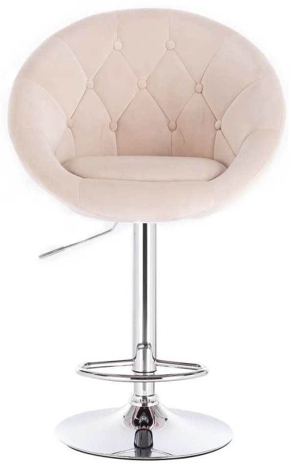 LuxuryForm Barová židle VERA VELUR na stříbrné kulaté podstavě - krémová