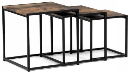 Odkládací stolky set 3 ks MDF dekor staré dřevo, kov černý lak AF-3003 OLW