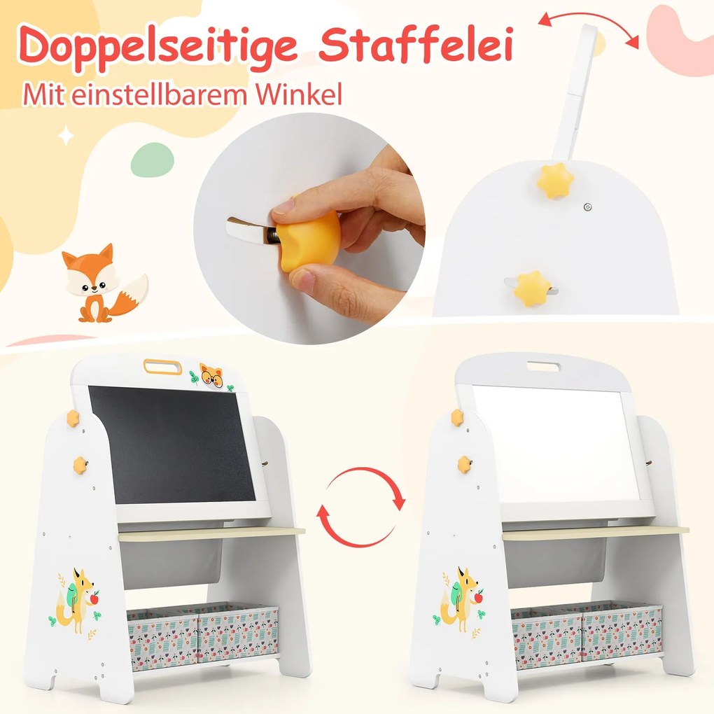 Costway Dětský stojan s židlí Dětská tabule s policí a magnetická tabule