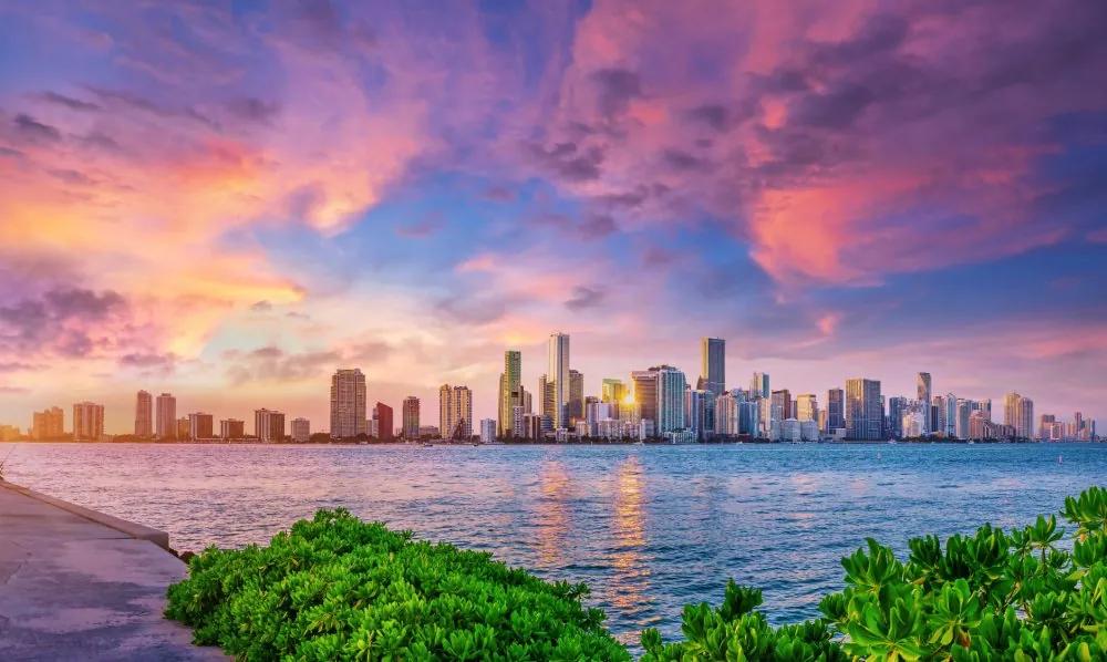 Vícedílný obraz Panorama Miami Při Západu Slunce Nedostatek Nedostatek Přírodní plátno 200x120