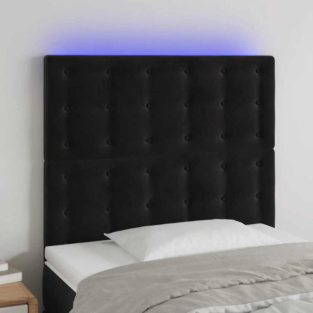 Čelo postele s LED černé 90x5x118/128 cm samet