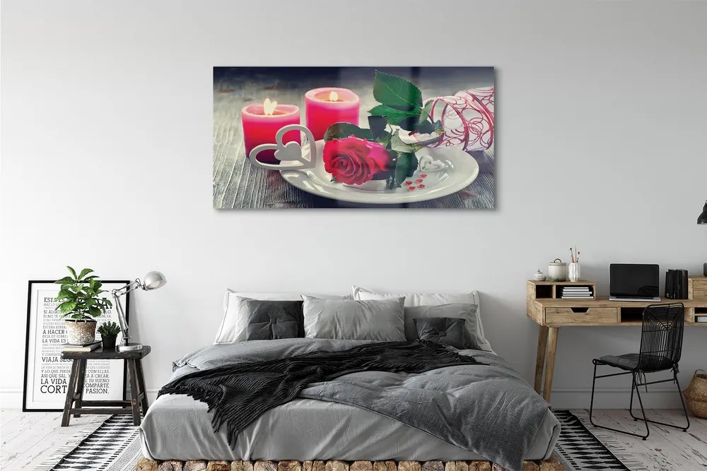 akrylový obraz Rose srdce svíčka 140x70 cm