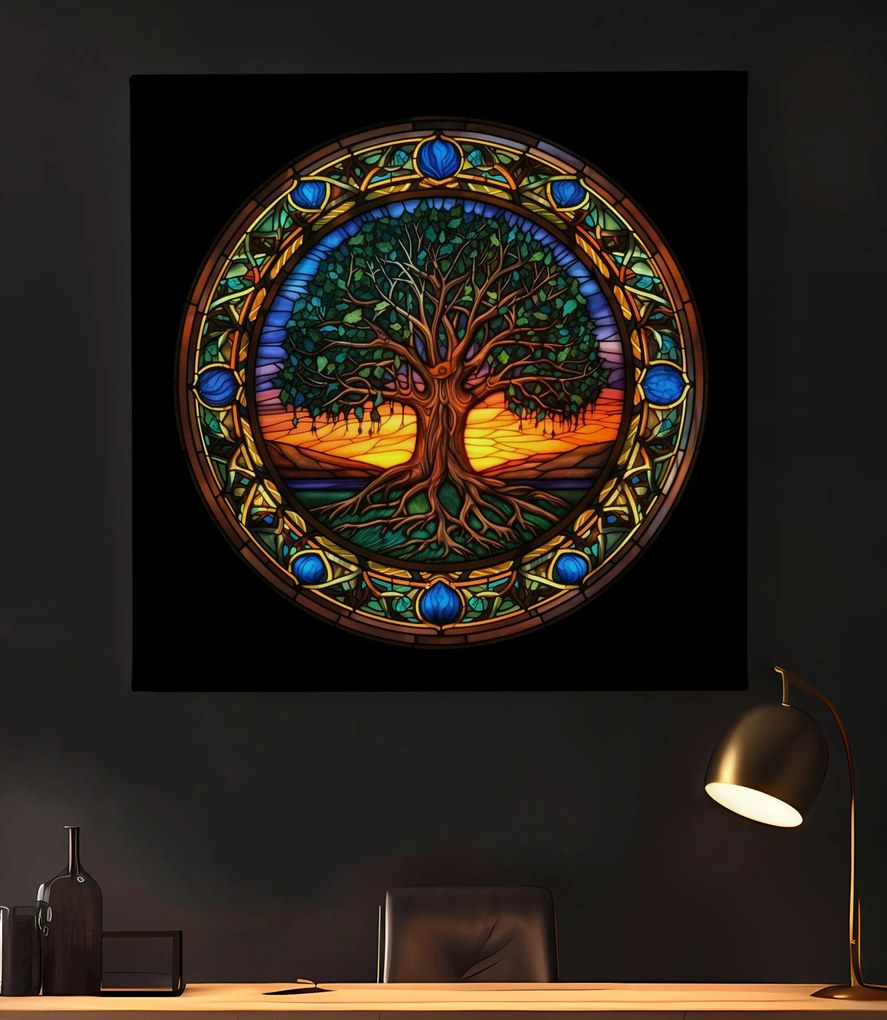 Obraz na plátně - Strom života kruhová mozaika FeelHappy.cz Velikost obrazu: 140 x 140 cm