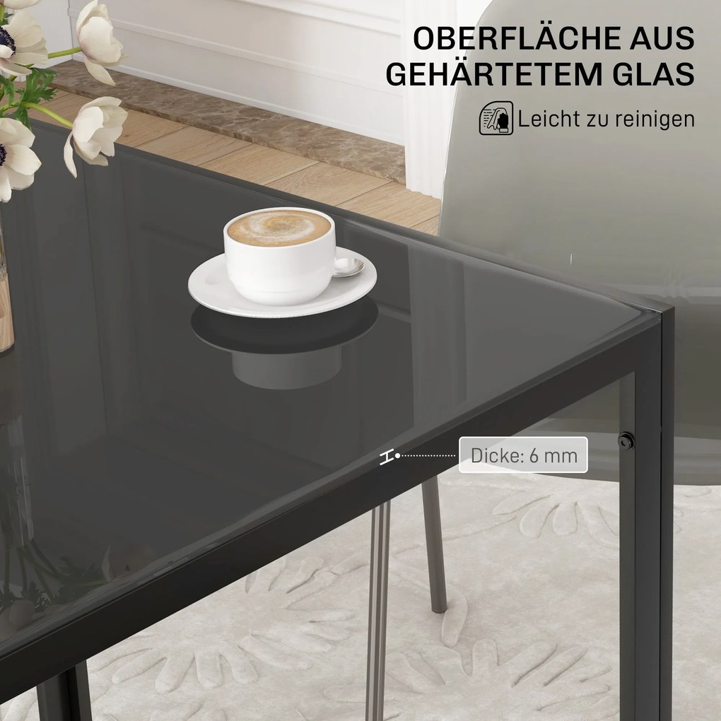HOMCOM Jídelní stůl 75 x 75 cm, Čtvercový kuchyňský stůl pro 4 osoby, Jídelní stůl s tvrzeným sklem a kovovými nohami, Moderní stůl do kuchyně, jídel…