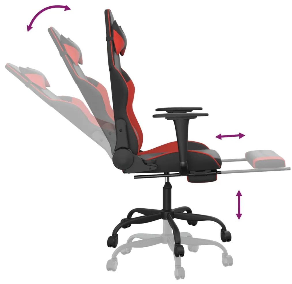 Masážní herní židle s podnožkou černá a červená umělá kůže,  345412
