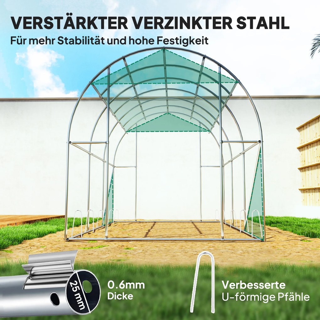 Skleník Outsunny 200x300x200cm z polyethylenu s dveřmi, 6 okny, pozinkovaným ocelovým fóliovým tunelem, 170g/m² PE, stabilní tunel na rostliny, sklen…