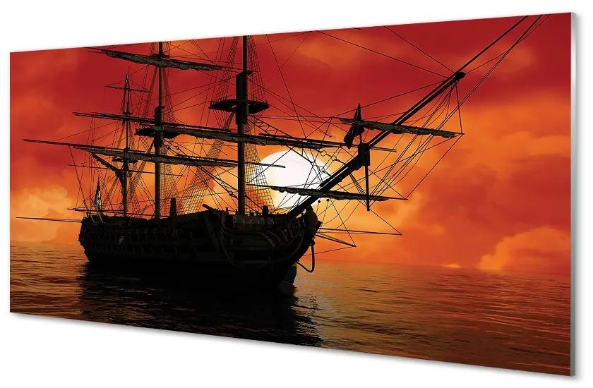 Obraz na skle Loď moře nebe mraky slunce 125x50 cm