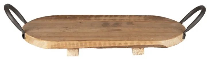 Oválný servírovací tác Lammert s kovovými uchy z recyklovaného dřeva – 31x18x2 cm