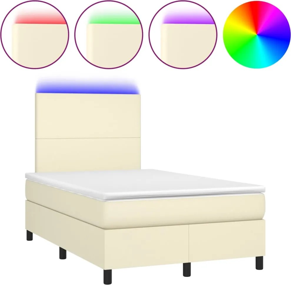 Box spring postel s matrací a LED krémová 120x200 cm umělá kůže 3135815