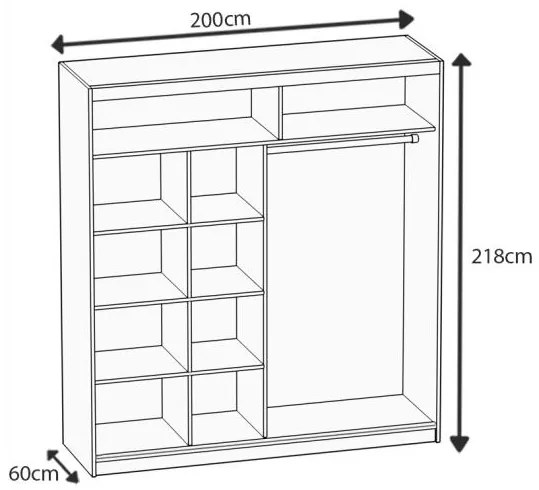 Šatní skříň s posuvnými dveřmi Adonia 200 cm - bílá / černá / bílý