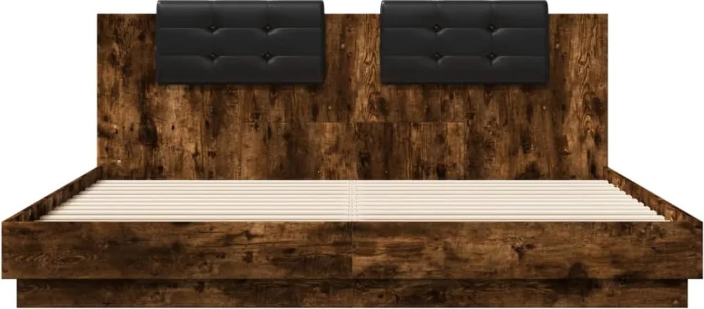 Rám postele s čelem a LED osvětlením kouřový dub 200x200 cm 3209986