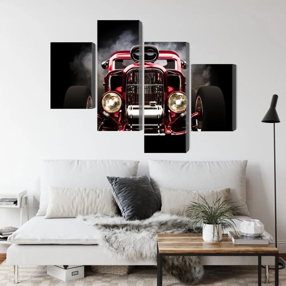 Vícedílný obraz Hot Rod Auto Na Pozadí Kouře Nedostatek Nedostatek Plátno Canvas 120x75