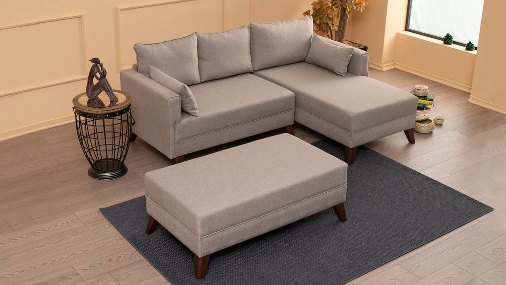 Hanah Home Dvoumístná pohovka BELLA krémová pravá 205 cm s taburetem 825BLC1511
