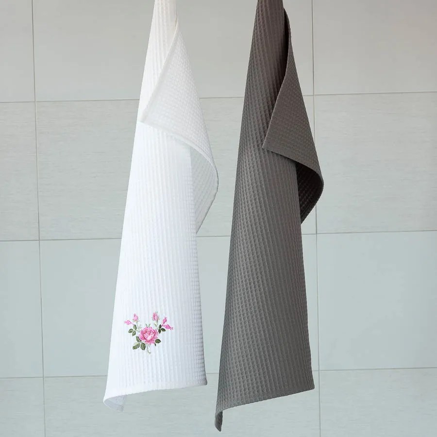 Vaflové utěrky Veba RUMBA s výšivkou Růžičky Velikost: 46x70 cm - 2 ks