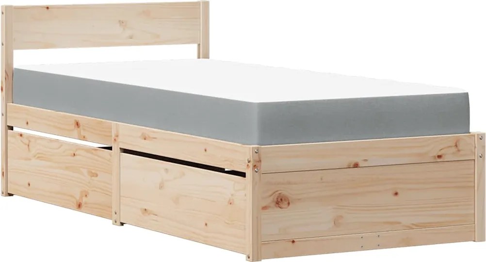 Postel se zásuvkami a matrací bílá 90 x 200 cm masivní borovice 3281907