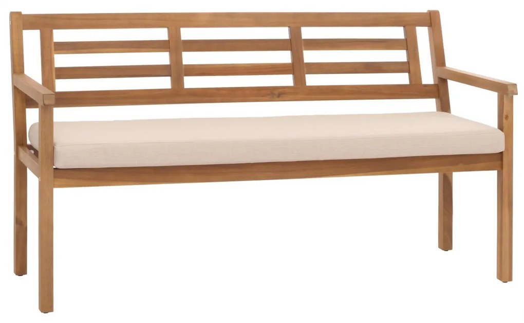 Zahradní lavička HWC-N47, 82x145x59 cm, akáciové dřevo - krémovo-béžový polštář