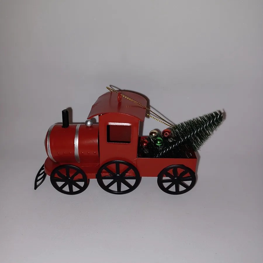 Vánoční ozdoba kovová lokomotiva, 15,2 × 4,5 × 8,2 cm, závěsná, červená