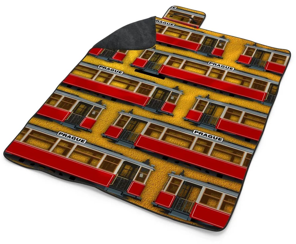 Sablio Plážová deka Pražské historické tramvaje Žlutý Pattern: 200x140 cm