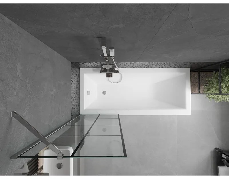 Mexen Next, vanová zástěna 1-křídlová 60 x 150 cm, fixní křídlo, 6 mm čiré sklo s černým vzorem, chromový profil, 895-060-000-00-77-01