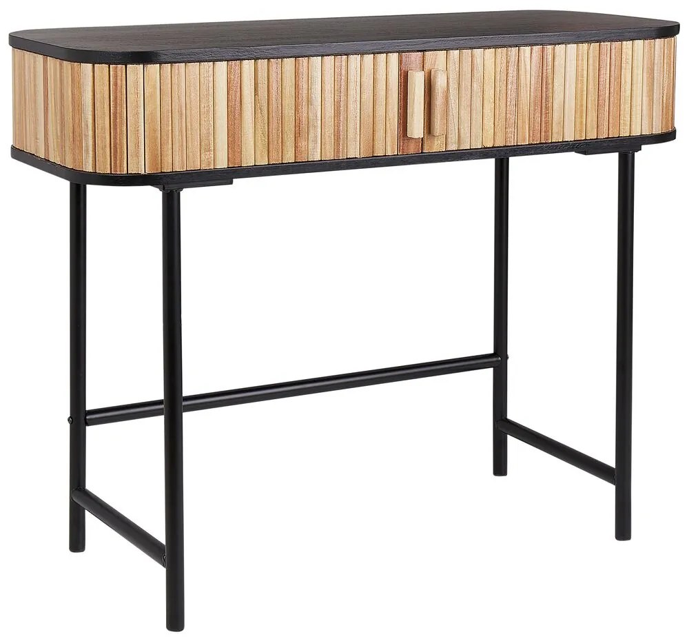 Dřevěný konzolový stolek světlé dřevo/černý CARNEY Beliani
