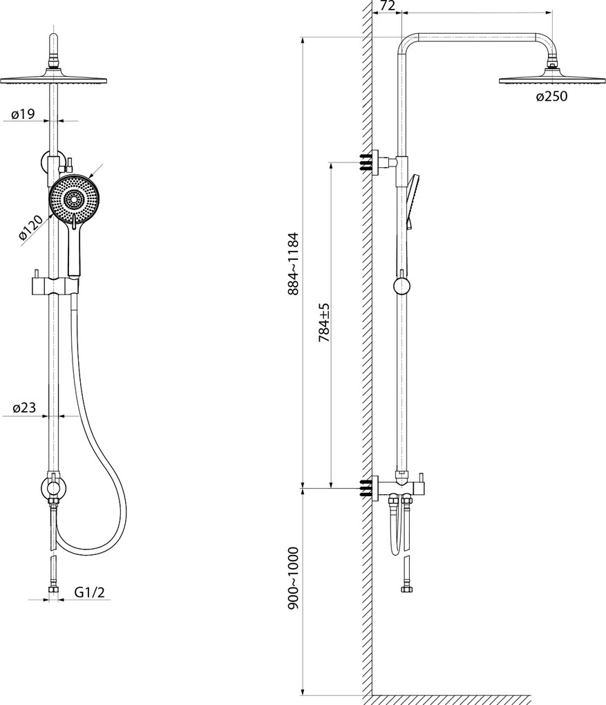 Sapho sprchový sloup k napojení na baterii hlavová ruční sprcha chrom 1202-30