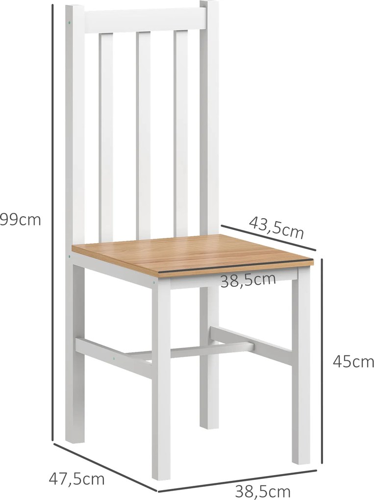 HOMCOM 4dílná sada kuchyňských židlí, jídelní židle, masivní dřevo, moderní design, 38,5 cm x 47,5 cm x 99 cm, přírodní