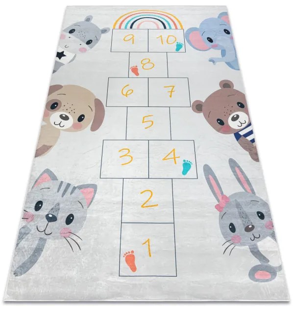 Dětský koberec protiskluzový BAMBINO 43092 zvířátka, šedý / žlutý