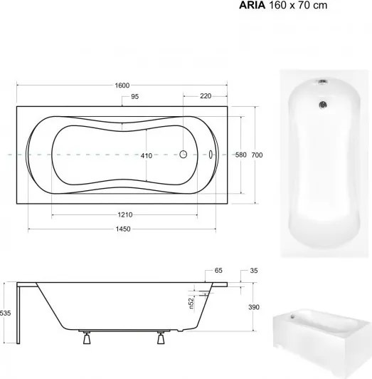 Besco ARIA PLUS 160 cm VANARIA160PLUS+OLVPINOZ vana vč. nožiček Koupelny Bernold