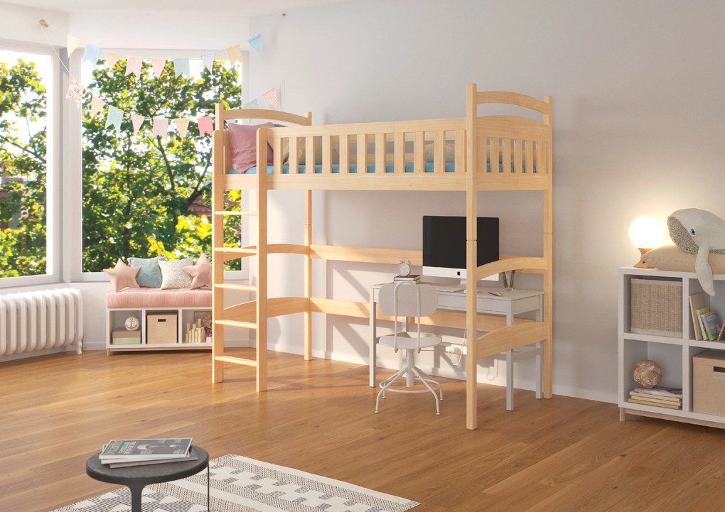 ADRK Furniture Patrová postel mezzanine s matrací MIAGO 180x80 CH-Mia-PINE-188+M-E651