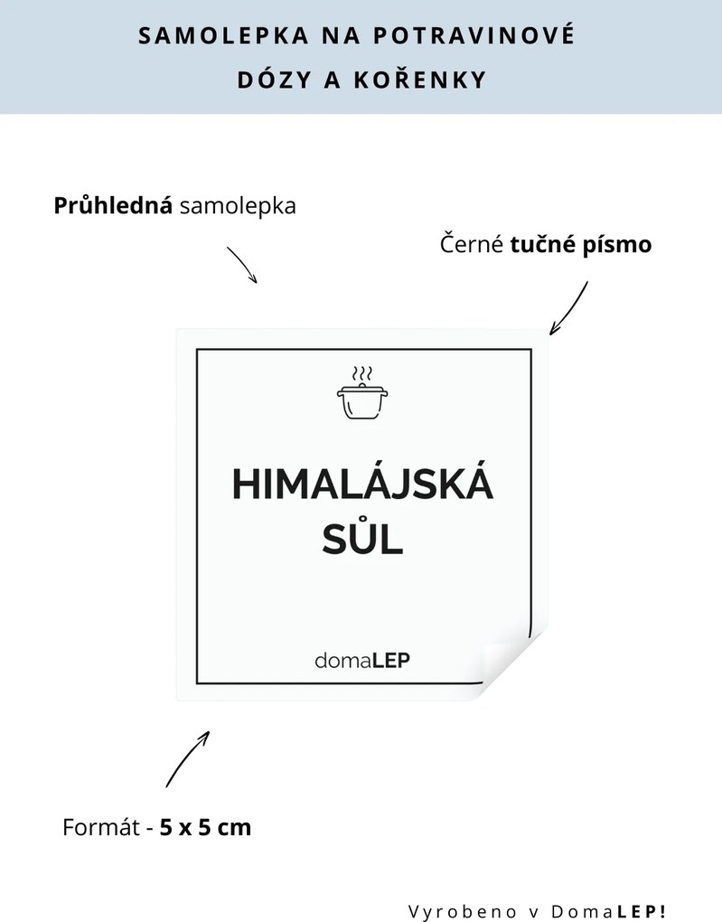 HIMALÁJSKÁ SŮL – průhledná samolepka na dózu, tučné písmo, 5 x 5 cm | DomaLEP