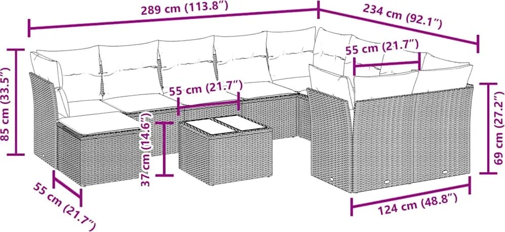 11dílná zahradní sedací souprava s poduškami černá polyratan 3250435